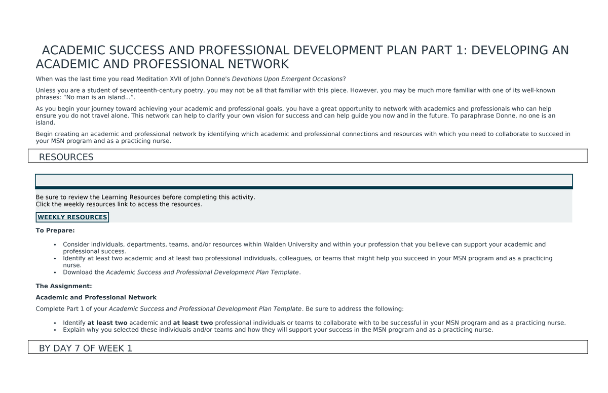 NURS 6003N Module 1 Week 1 Academic Network Development Plan - Studocu