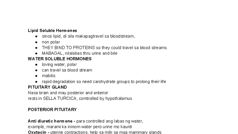 Anaphy Reviewer: Hormones, Blood, and Nervous System Overview - Studocu