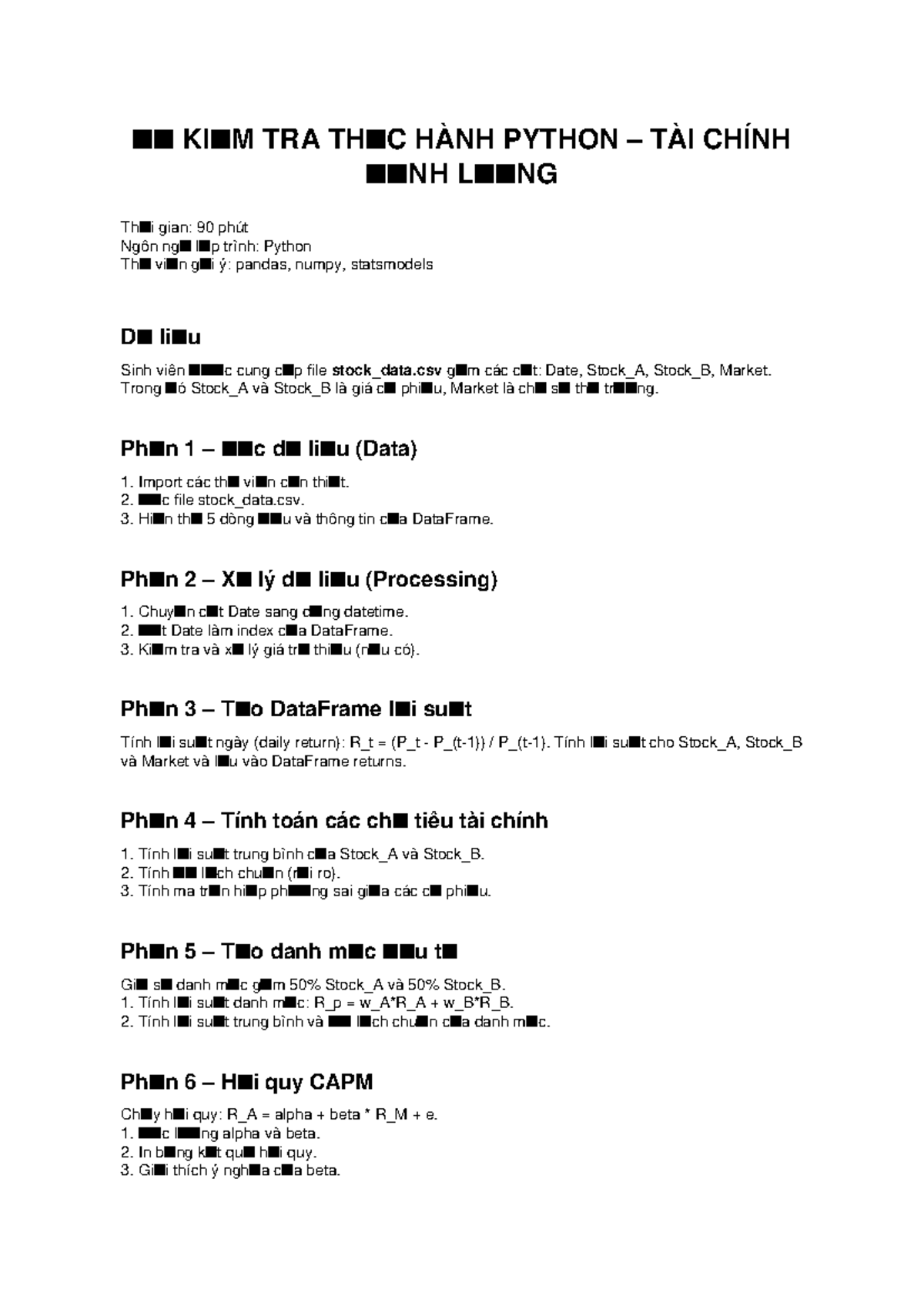 Đề Kiểm Tra Python Tài Chính Định Lượng - TRA HÀNH PYTHON - Studocu
