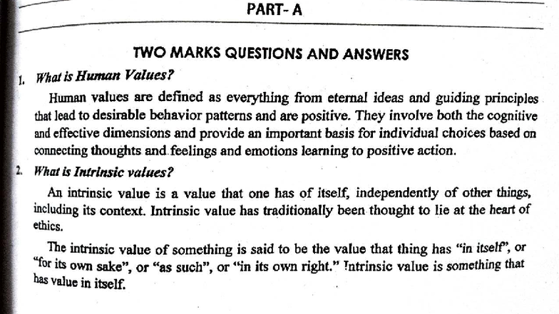 HVE 2 Marks Questions and Answers: Human Values and Ethics - Studocu