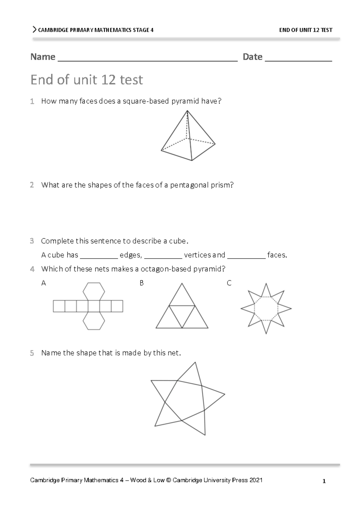 End of Unit 12 - Primary Grade 4 - CAMBRIDGE PRIMARY MATHEMATICS STAGE ...