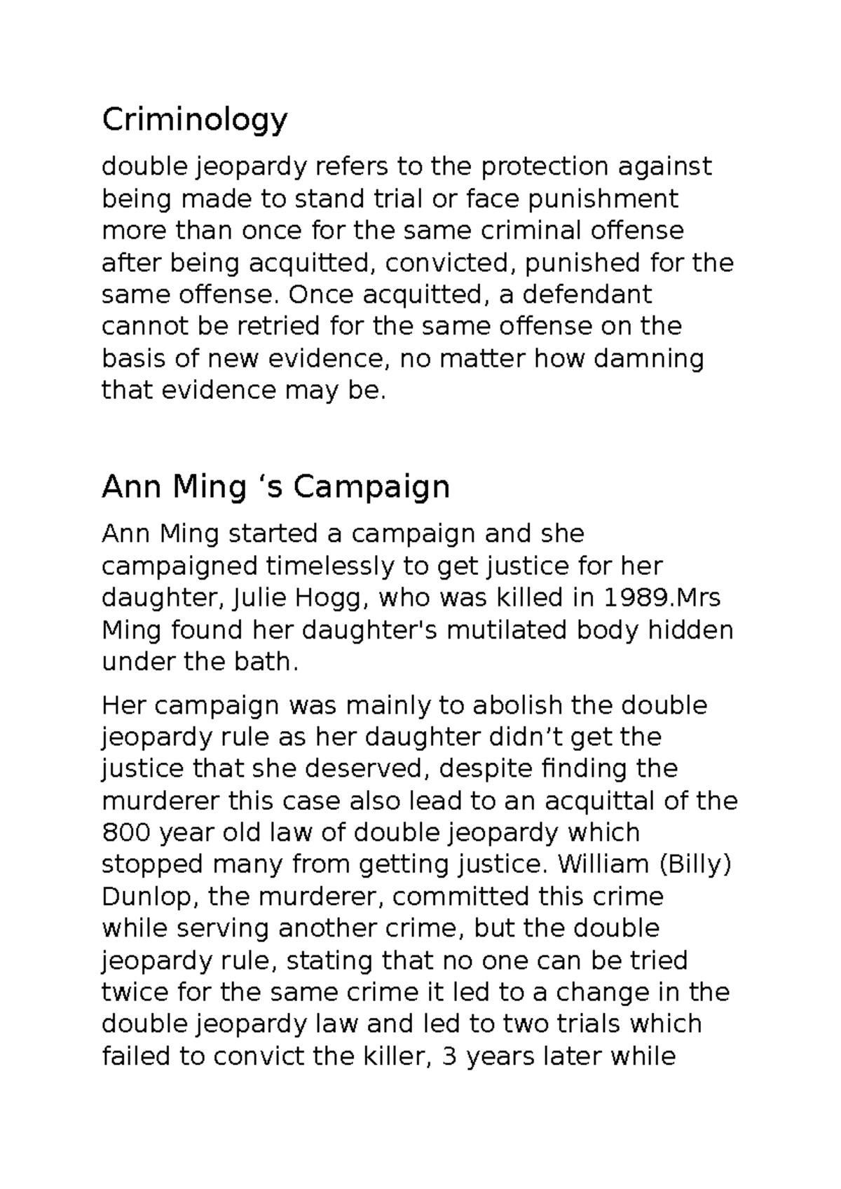 Criminology: Double Jeopardy & Landmark Cases in Justice - Studocu