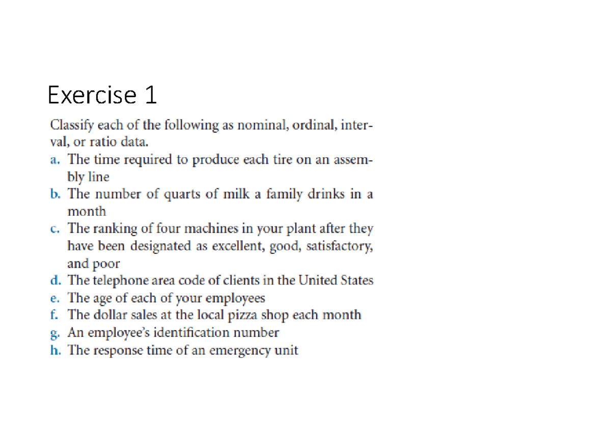 Statistics 101: Data Measurement Levels Exercises and Analysis - Studocu