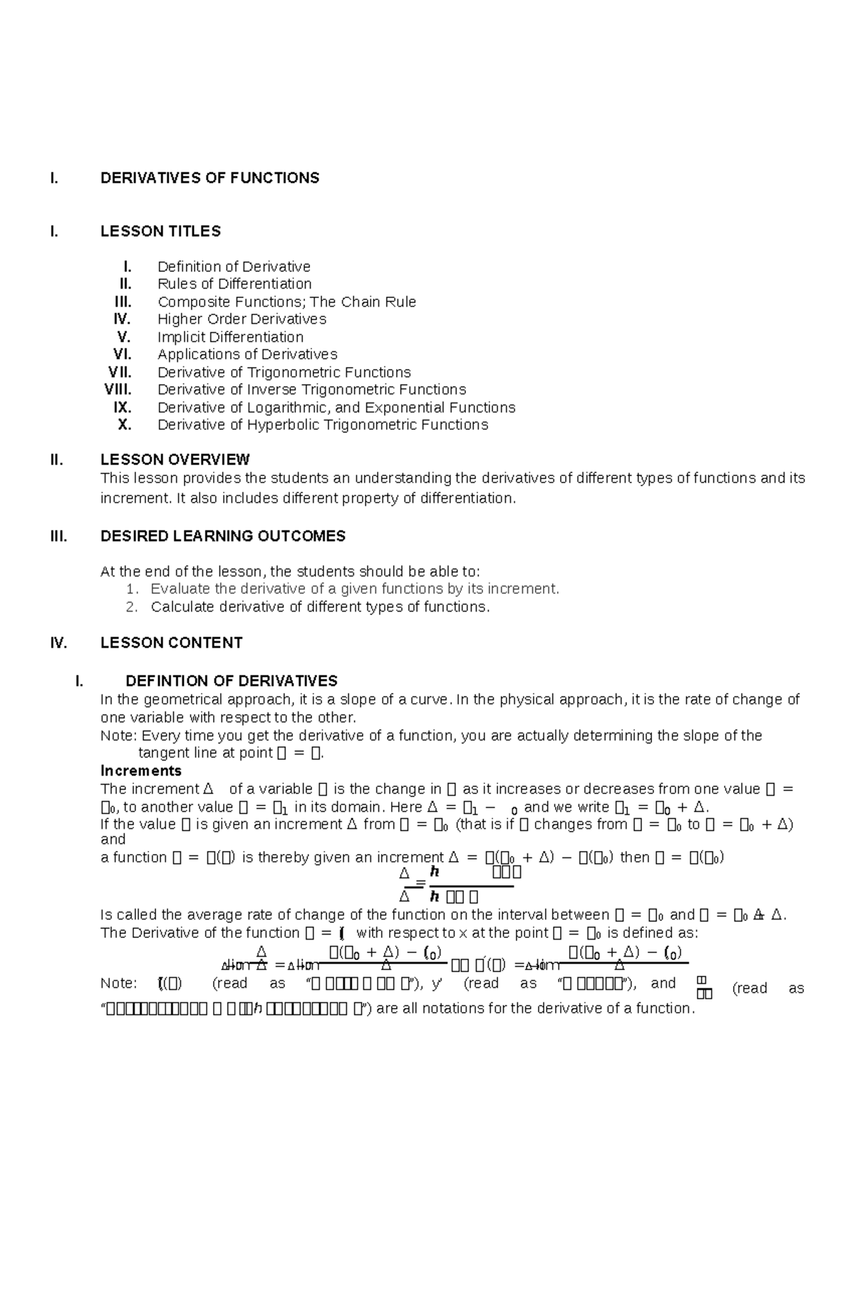 Differentiation Techniques - Diff. Calculus Module 3 Overview - Studocu