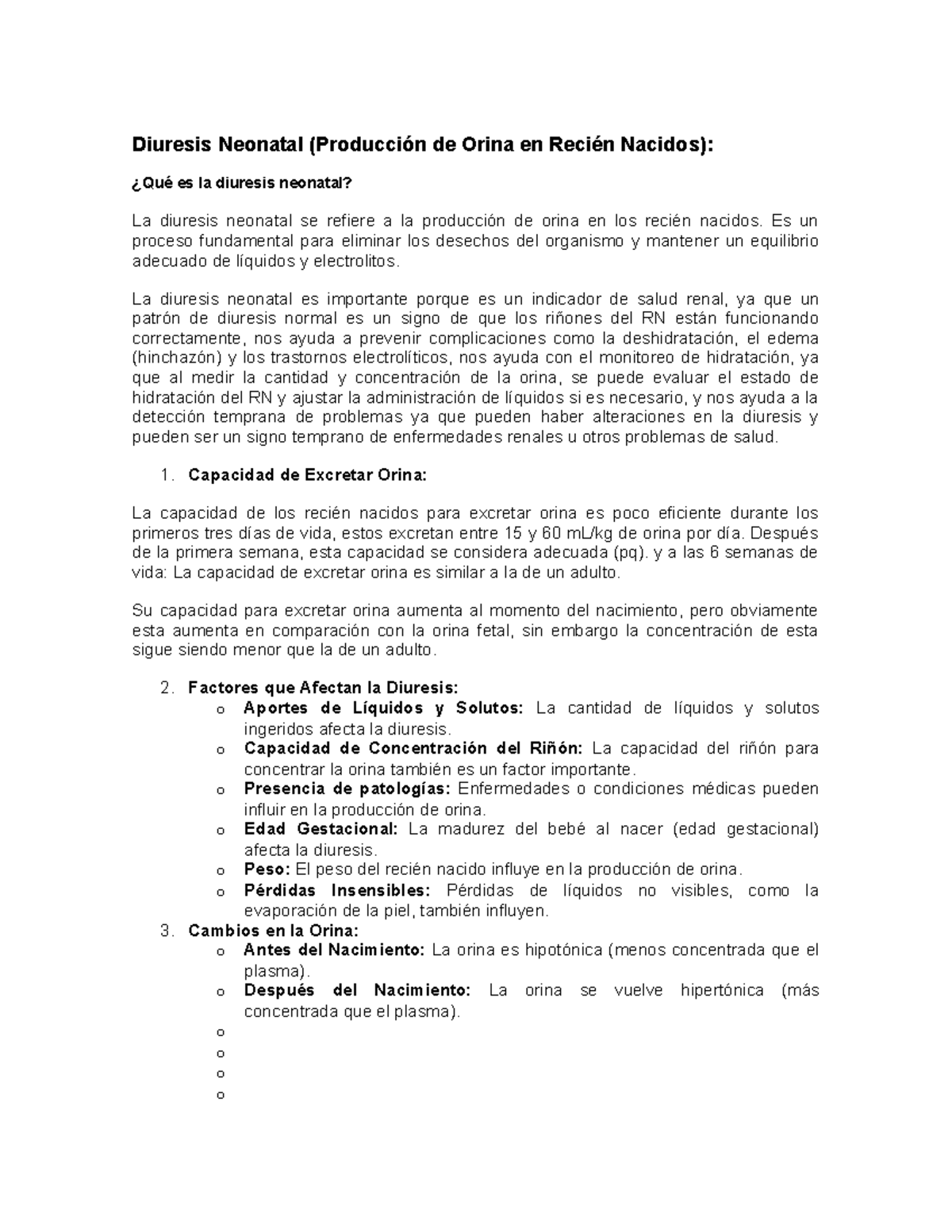 Diuresis Neonatal: Importancia y Factores que Afectan la Producción ...