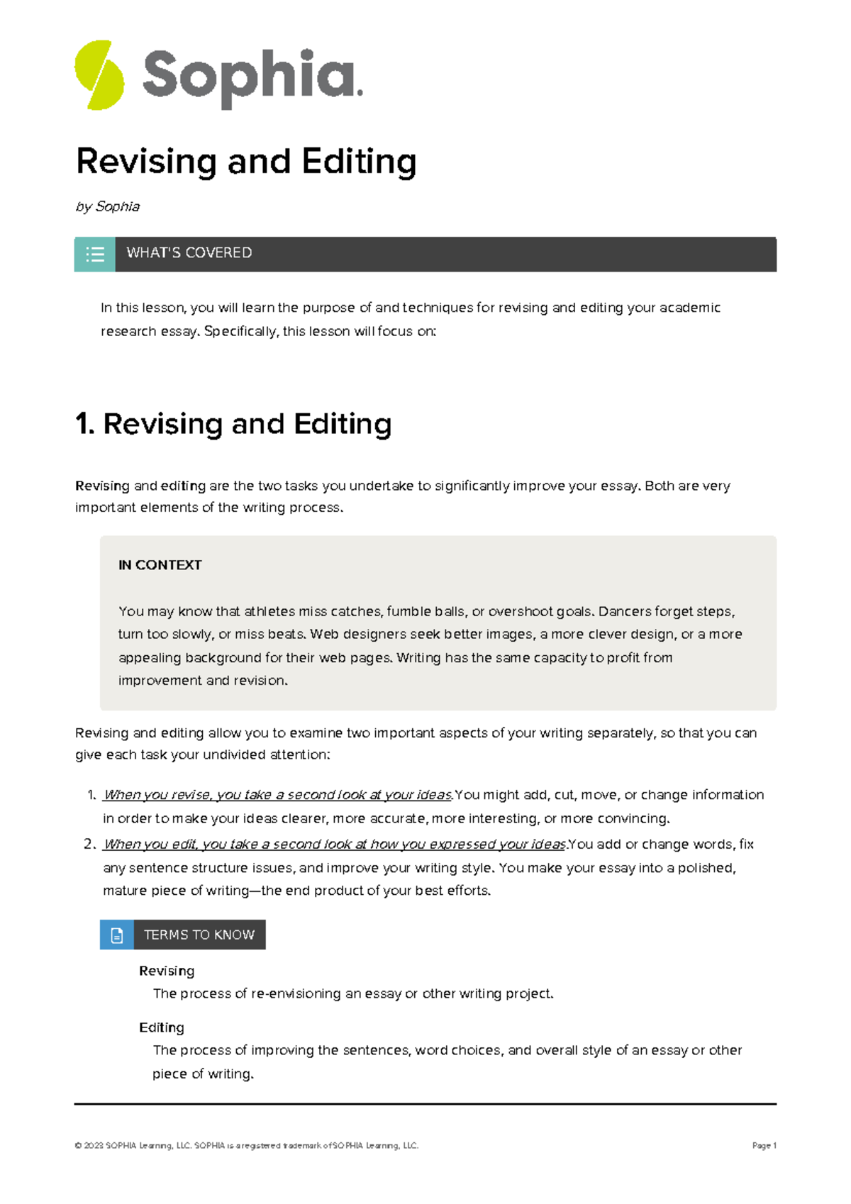 Revising and editing paper - Revising and Editing by Sophia In this ...