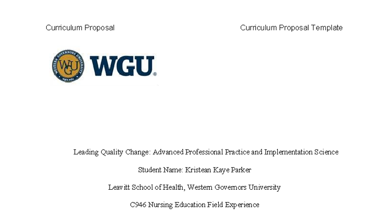 C946 & C947 Curriculum Proposal: Quality Change in Nursing Education ...