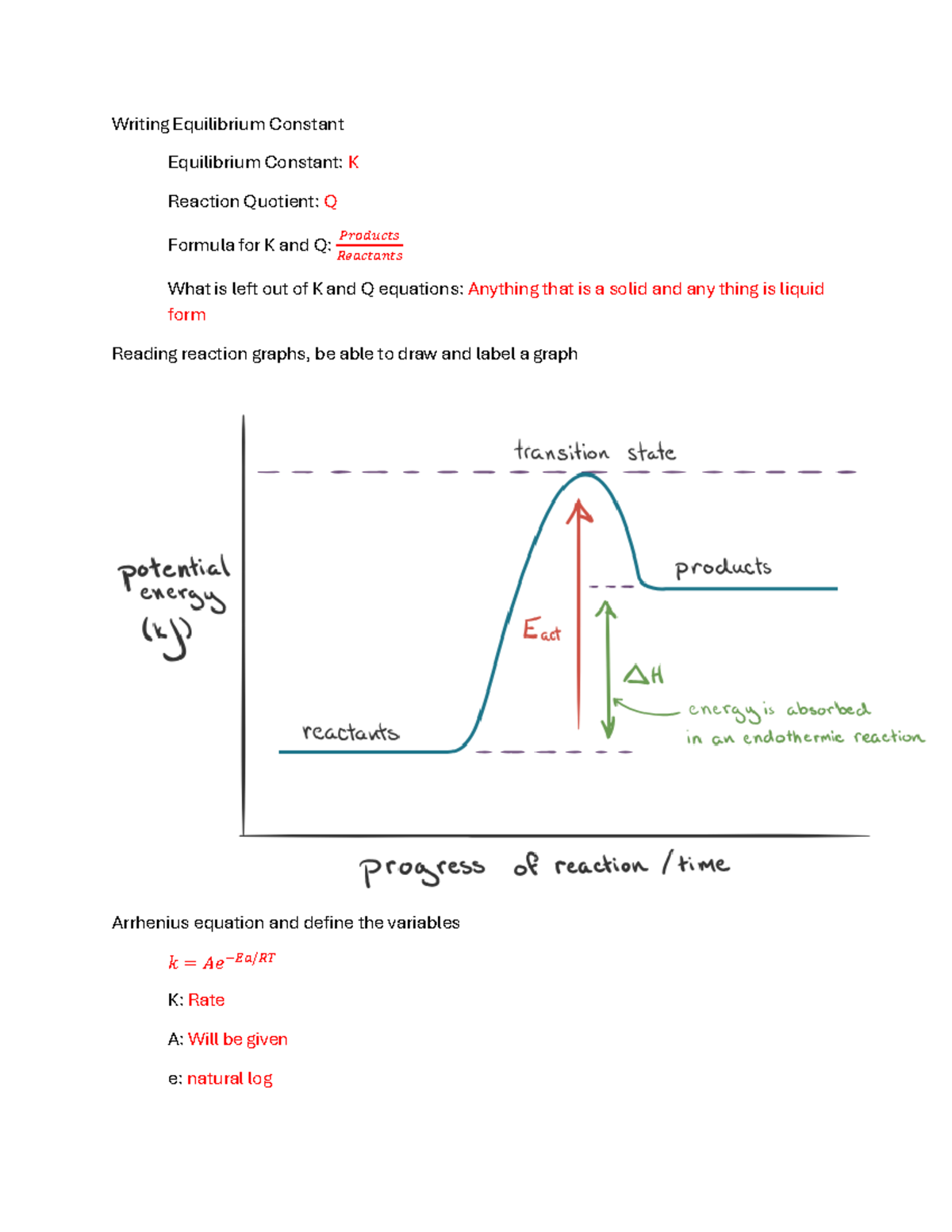 Study Guide - Writing Equilibrium Constant Equilibrium Constant: K ...