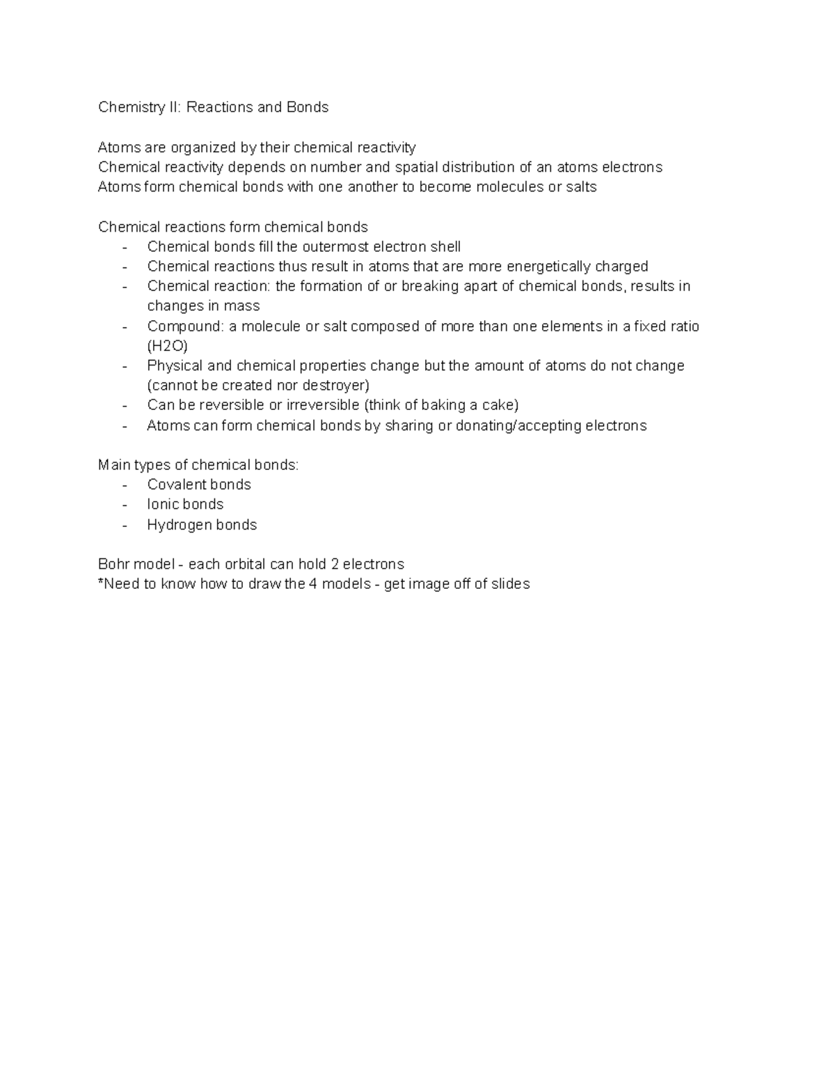 Chemistry II: Reactions and Bonds Overview & Key Concepts - Studocu