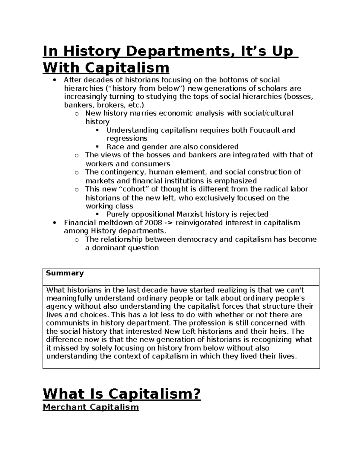 Reading 1 Notes - In History Departments, It’s Up With Capitalism After ...