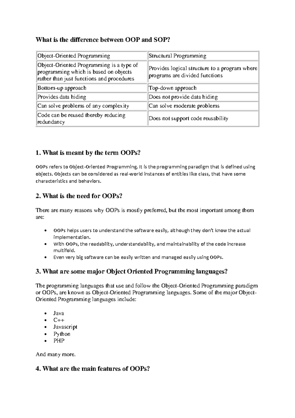 OOPM Viva question bank-converted JAVA - What is the difference between OOP and SOP? Object ...
