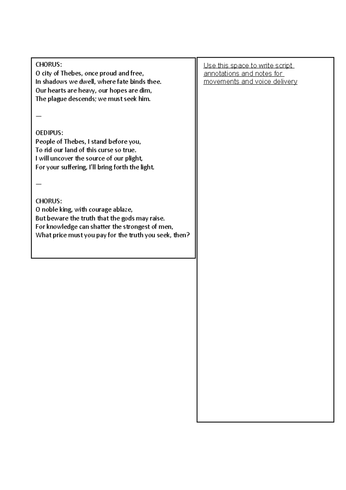 Y8 Drama Practice script - Use this space to write script annotations ...