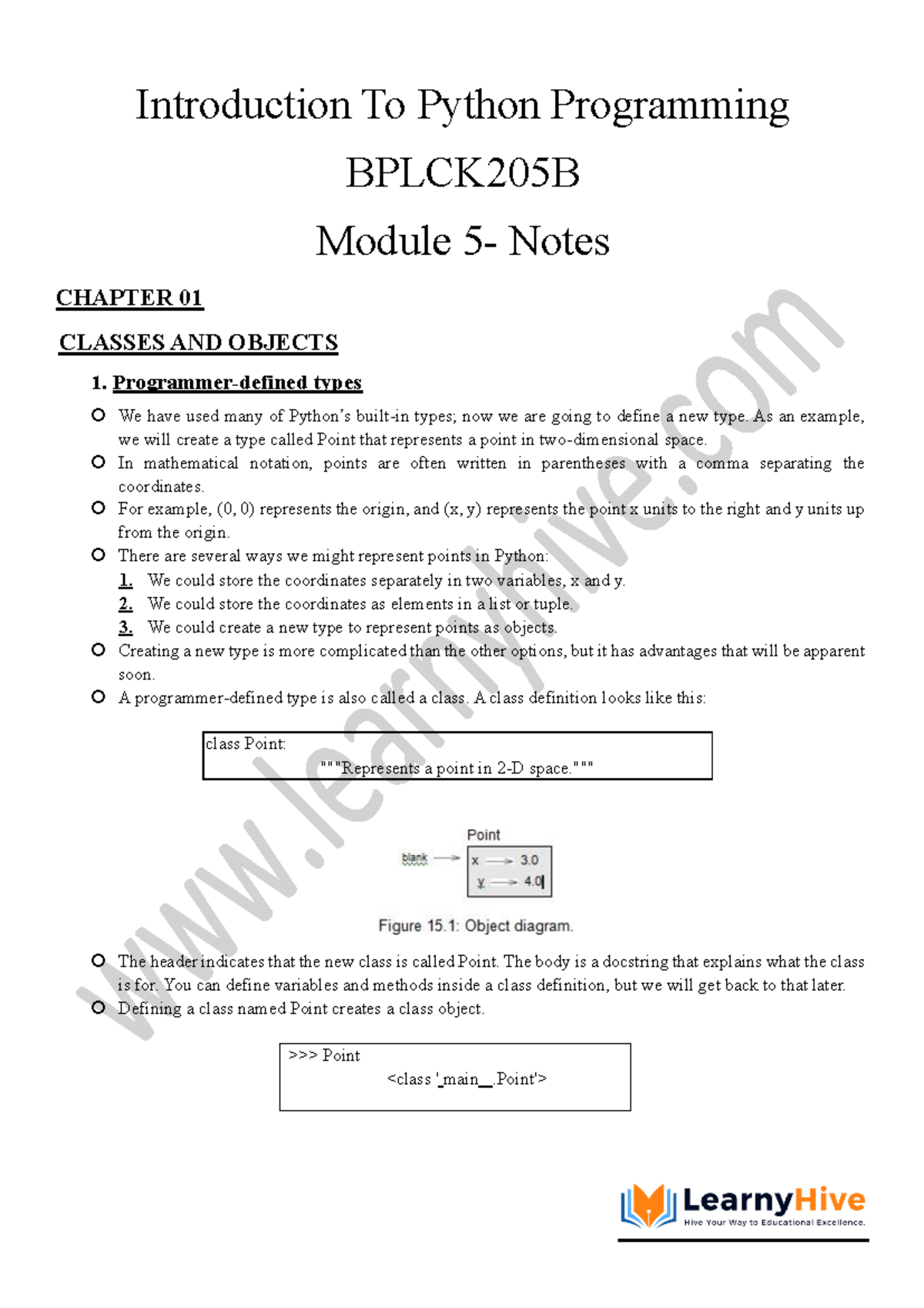 BPLCK205B-M5 - Python Programming Notes: Classes & Objects Overview ...