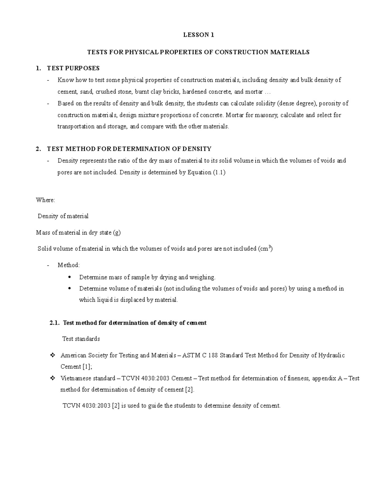 TỔNG-HỢP-VLXD - Homework - LESSON 1 TESTS FOR PHYSICAL PROPERTIES OF ...