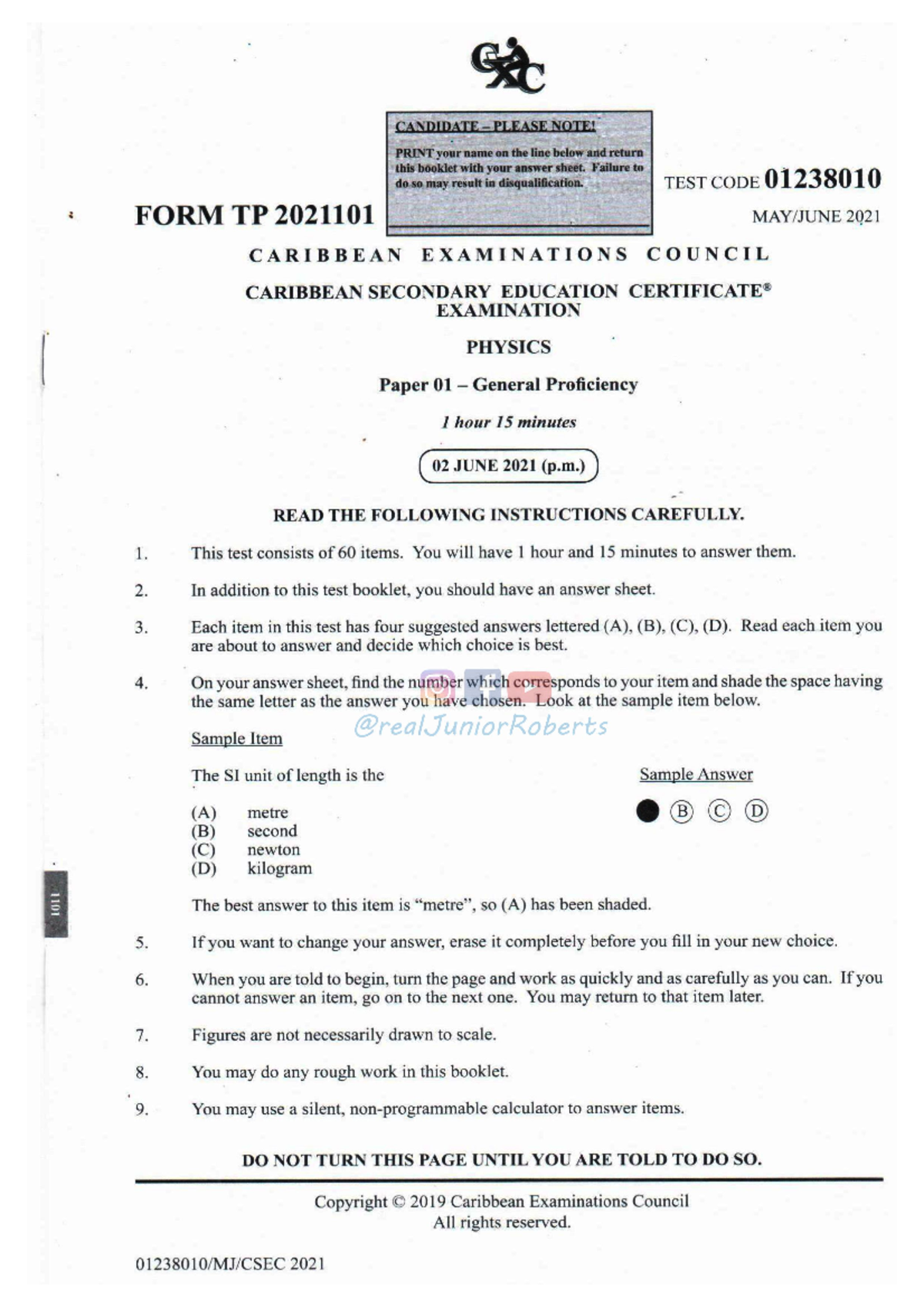 Answers CSEC Physics June 2021 Paper 01 General Proficiency - Studocu