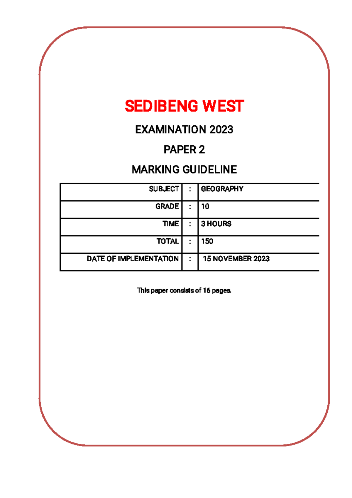 Geography Grade 10 Paper 2 Marking Guideline - November 2023 - Studocu