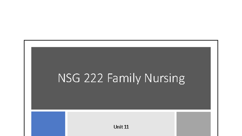 NSG Family Nursing Unit 11: Learning Objectives and Infection Control ...