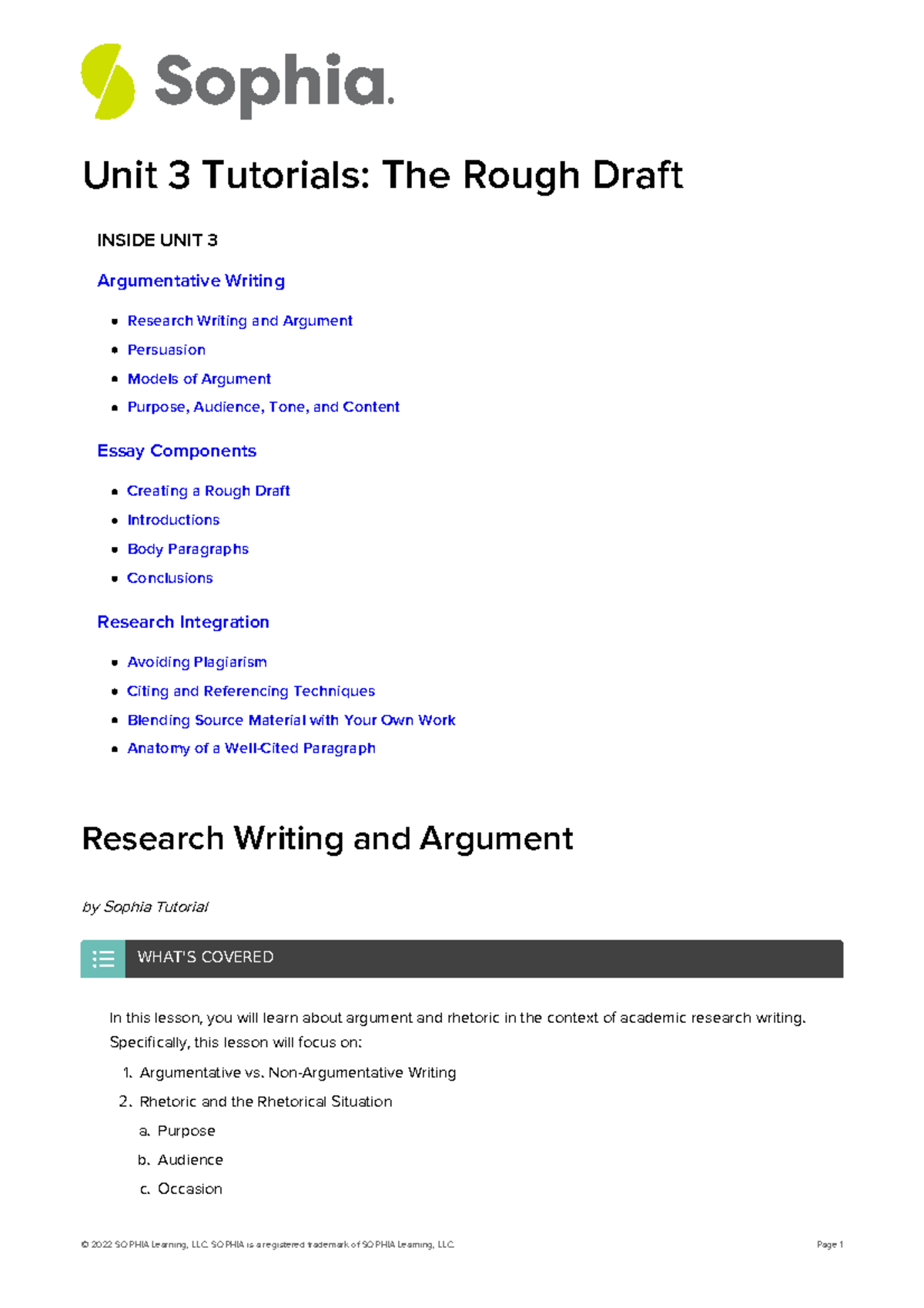 Unit 3: Tutorials on Argumentative Writing and Rough Draft Creation ...