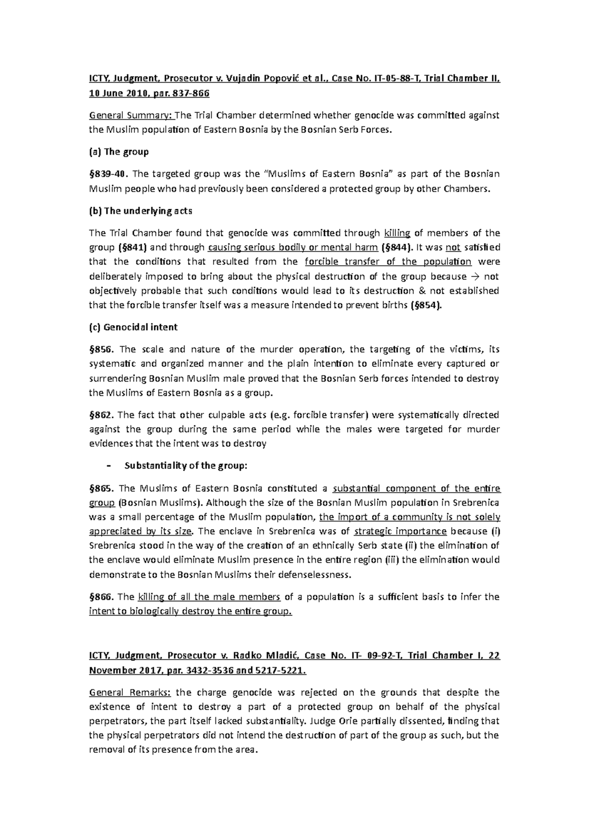 W3 - Summary of ICTY Judgment: Genocide in Prosecutor v. Vujadin ...