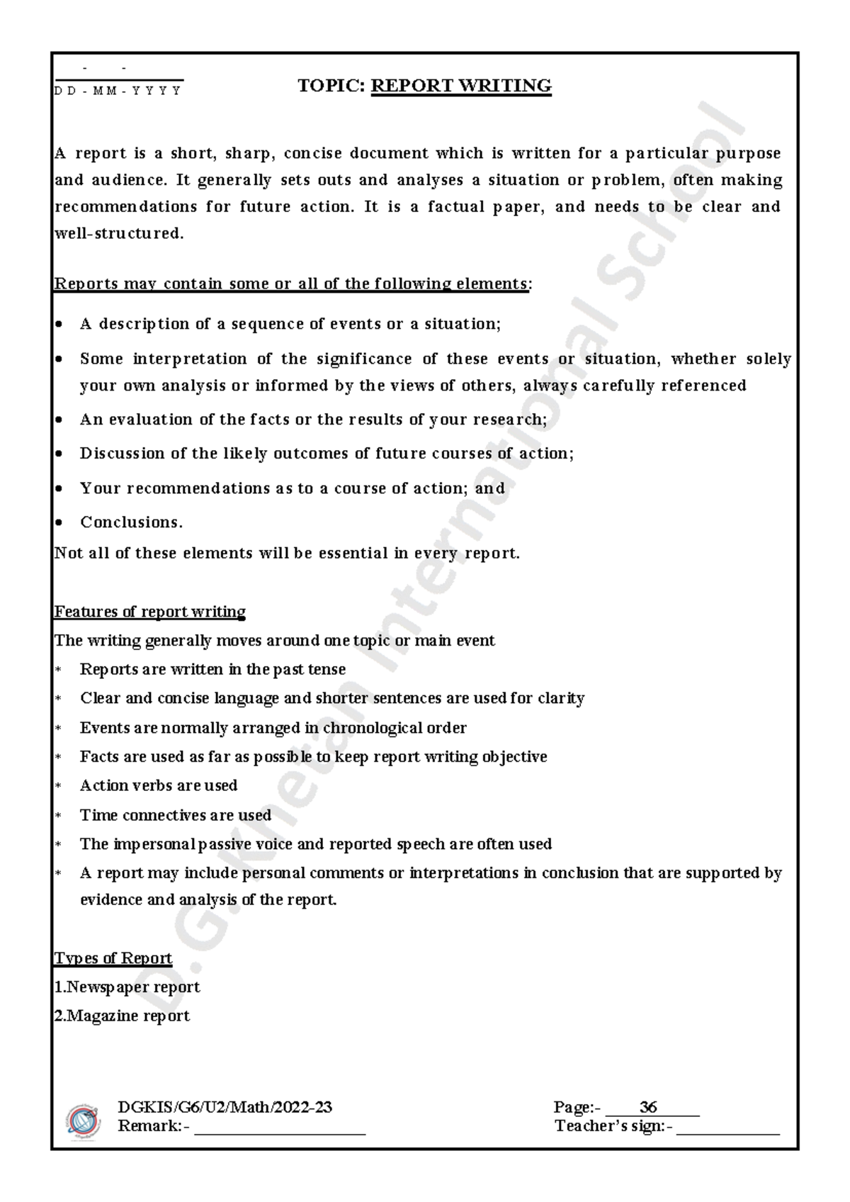Grade 6 Report Writing Guide: Structure & Examples for Success - Studocu