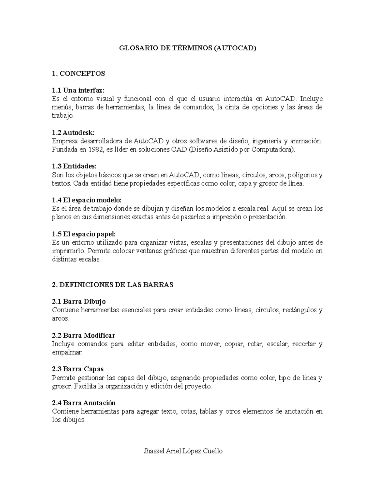 Glosario De Términos Esenciales De Autocad Curso De Diseño Studocu