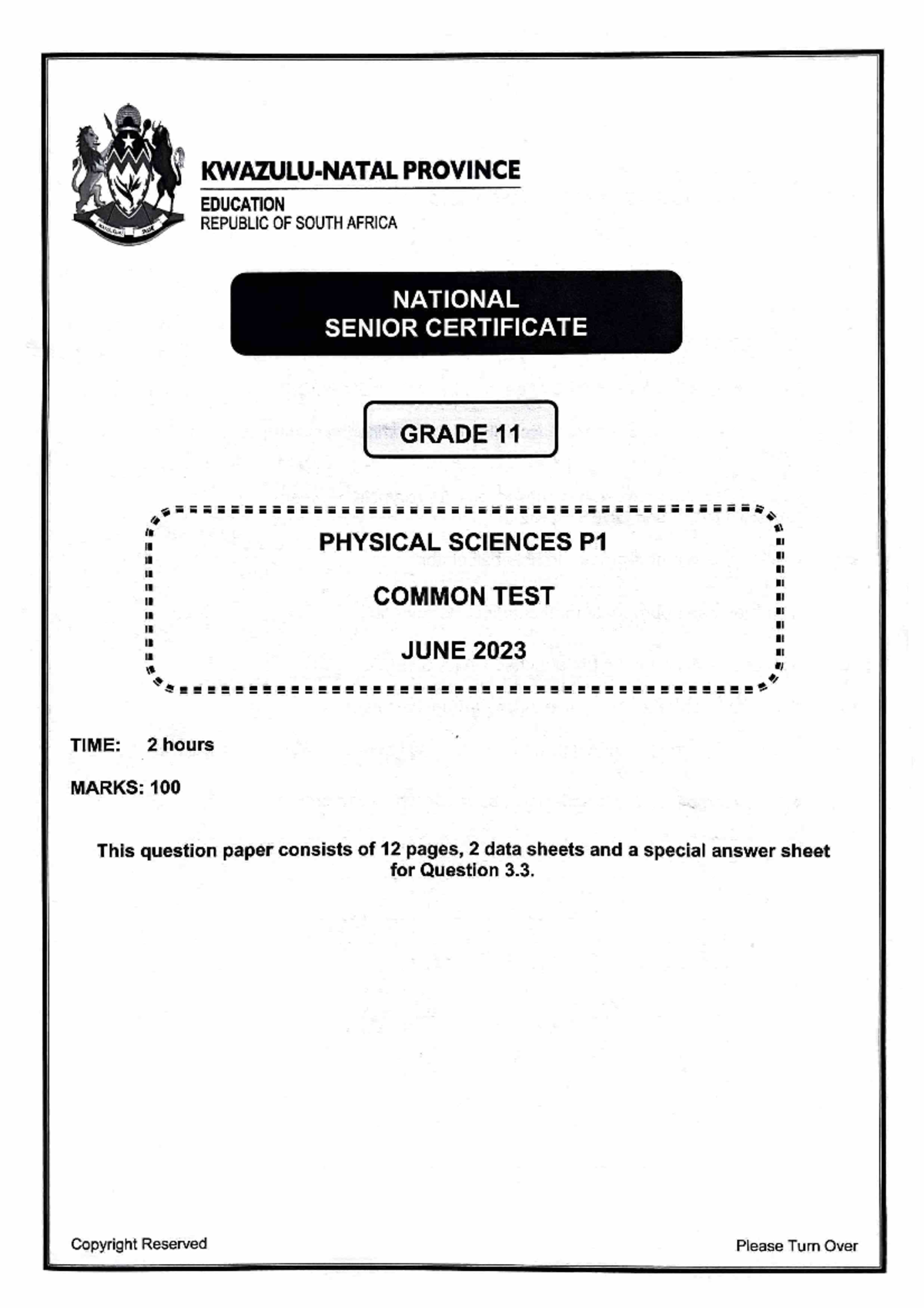 G11 Physical Science June 2023 Common Test Question Paper - Studocu