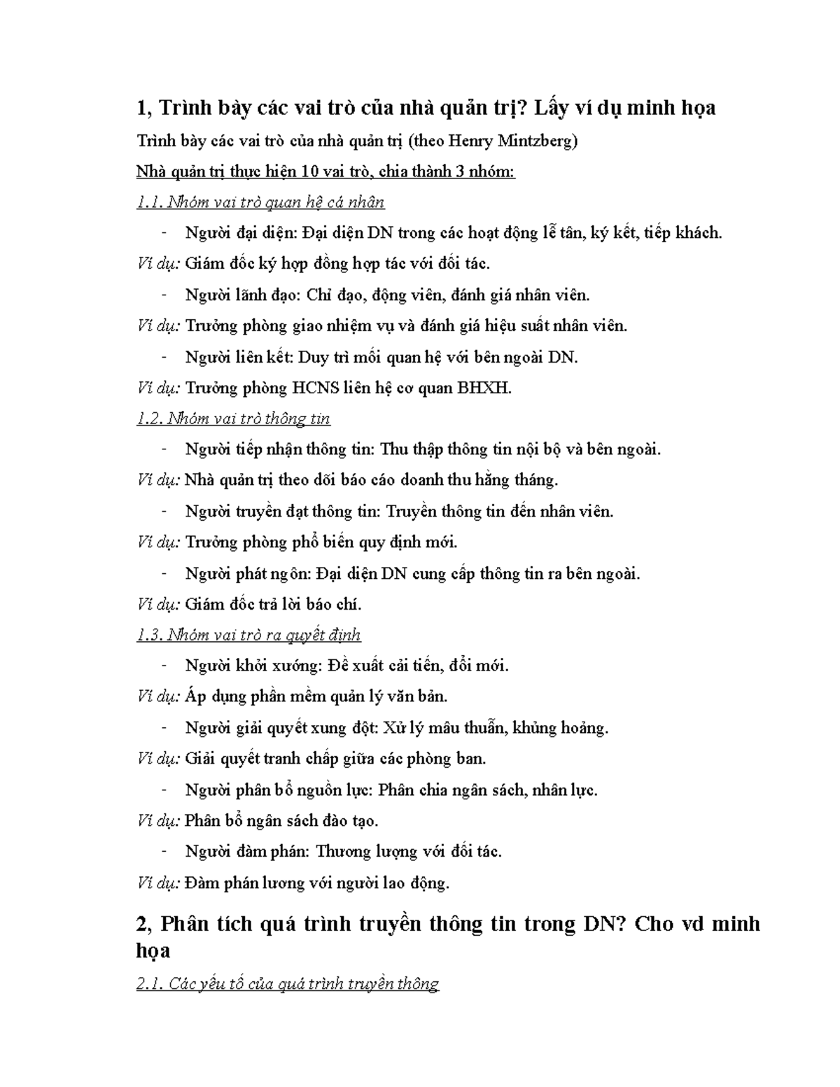 Quản trị DN: Vai trò, Truyền thông & Cơ cấu tổ chức - Studocu