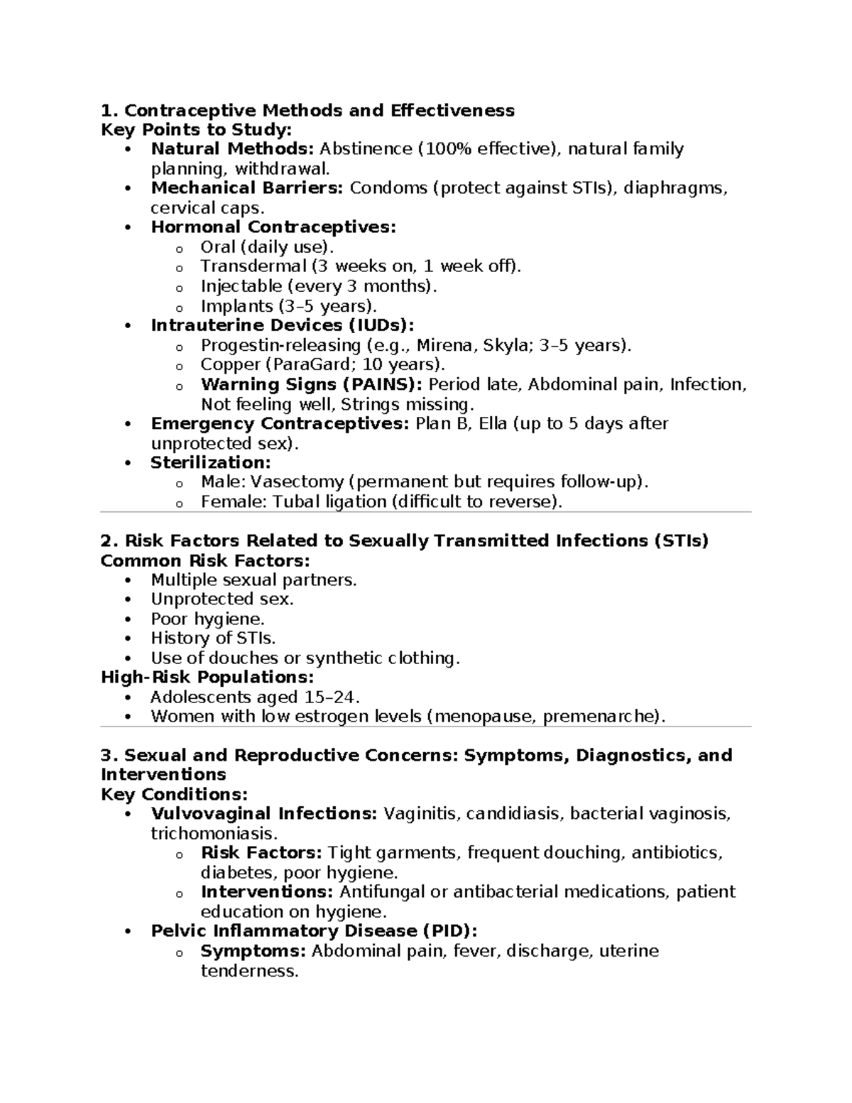 Reproductive Health Study Guide: Contraceptive Methods & STIs Overview ...