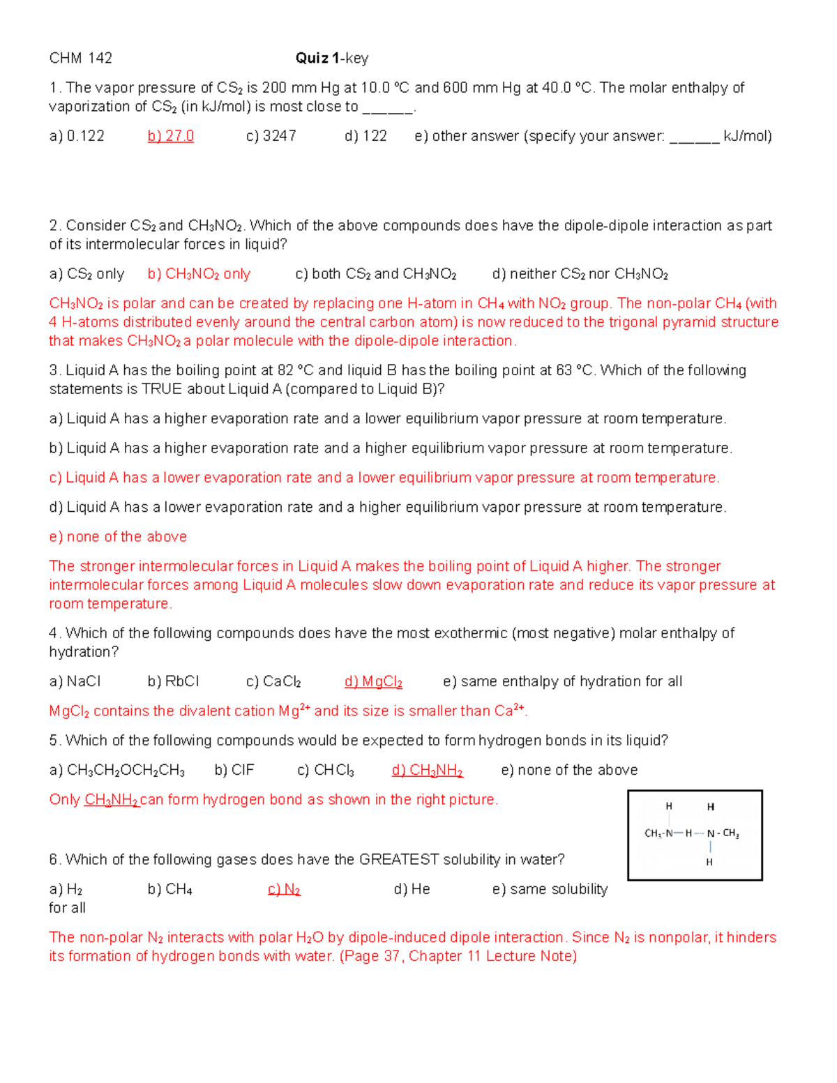CHM 142 Quiz 1A-key - QUIZ 1 - CHM 142 Quiz 1-key The vapor pressure of ...