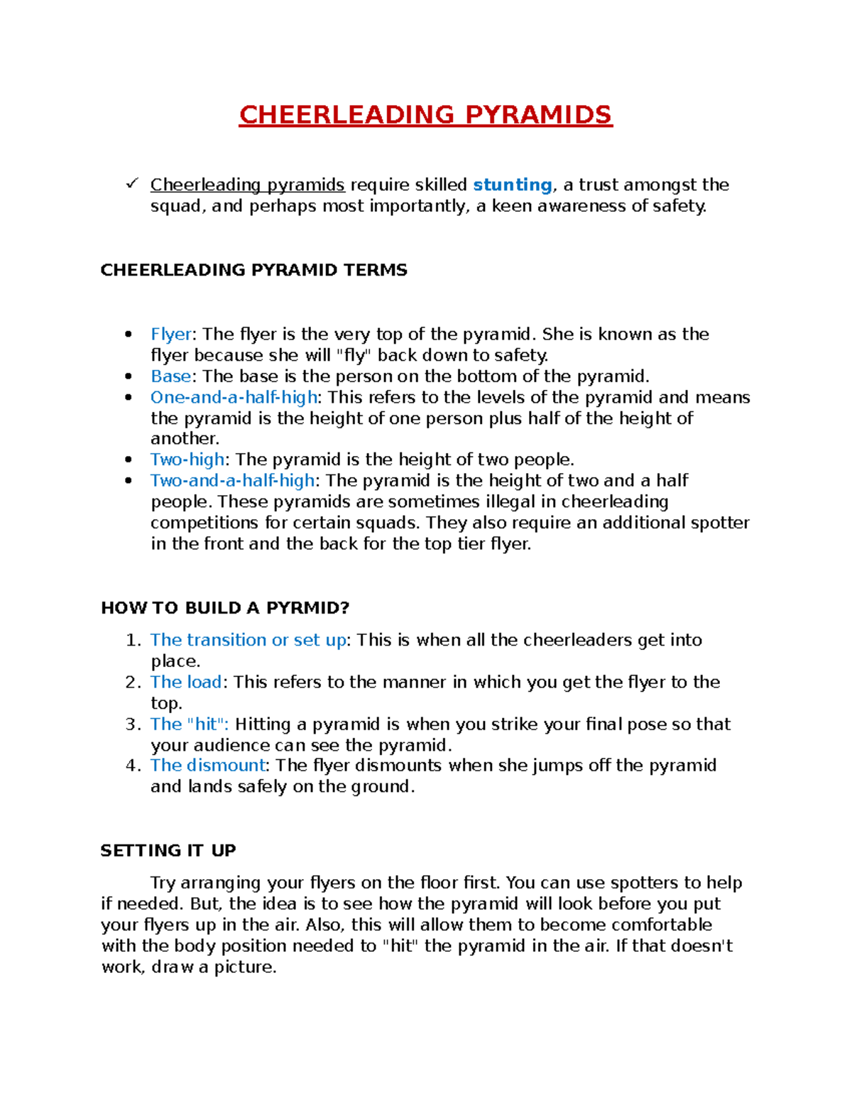 Cheerleading Pyramids - CHEERLEADING PYRAMID TERMS Flyer: The flyer is ...