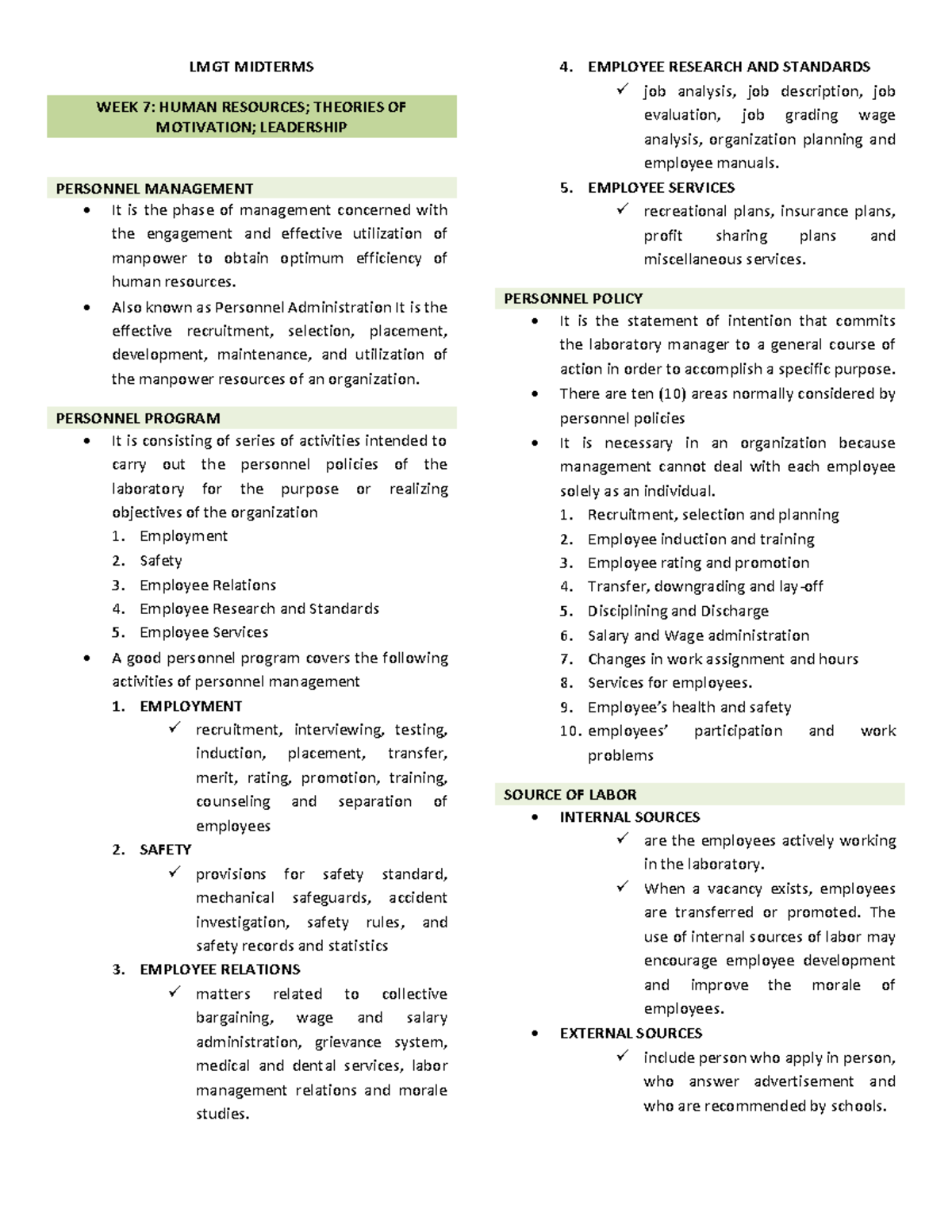 LMGT Midterm Review: Human Resources, Motivation & Leadership - Studocu