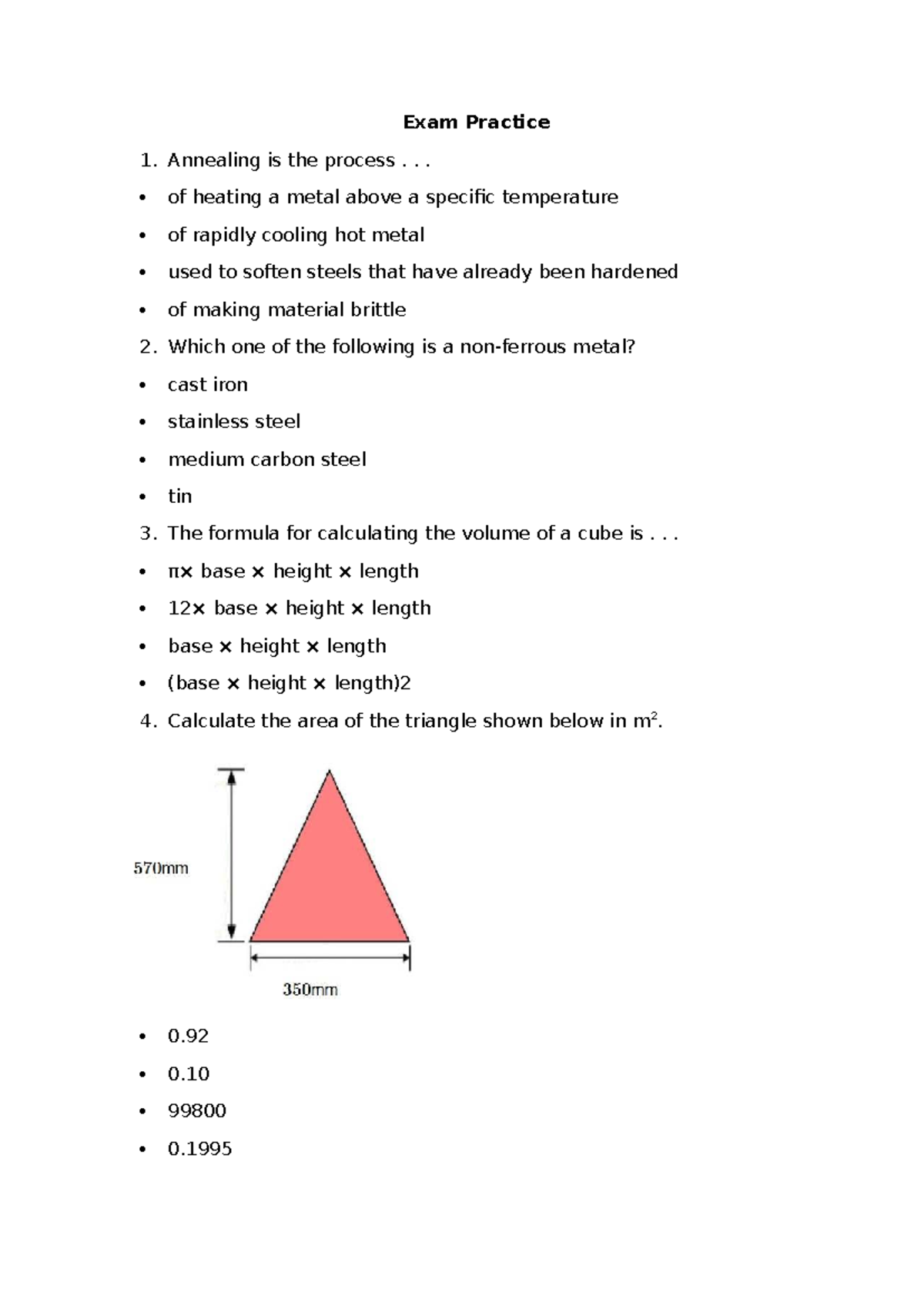 Exam Practice 2 - Engineering Materials and Properties - Studocu