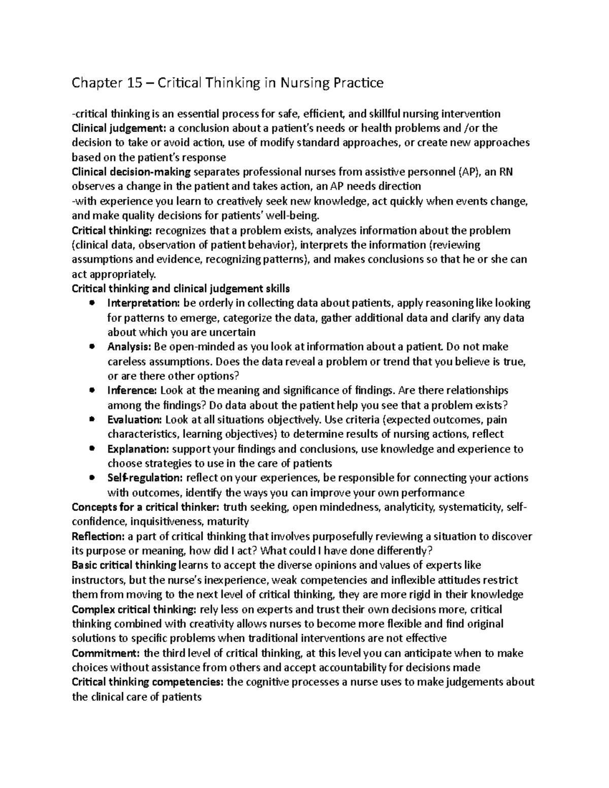 Chapter 15: Enhancing Critical Thinking in Nursing Practice - Studocu