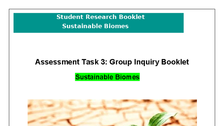 Y9 Sustainable Biomes Inquiry Booklet: Assessment Task 3 Guide - Studocu