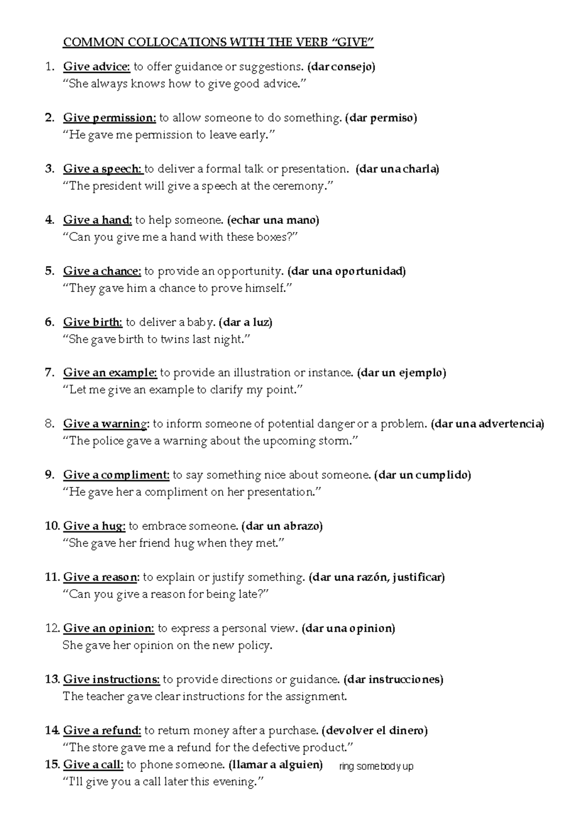 Collocations with Give and Make: A Comprehensive Guide - Studocu