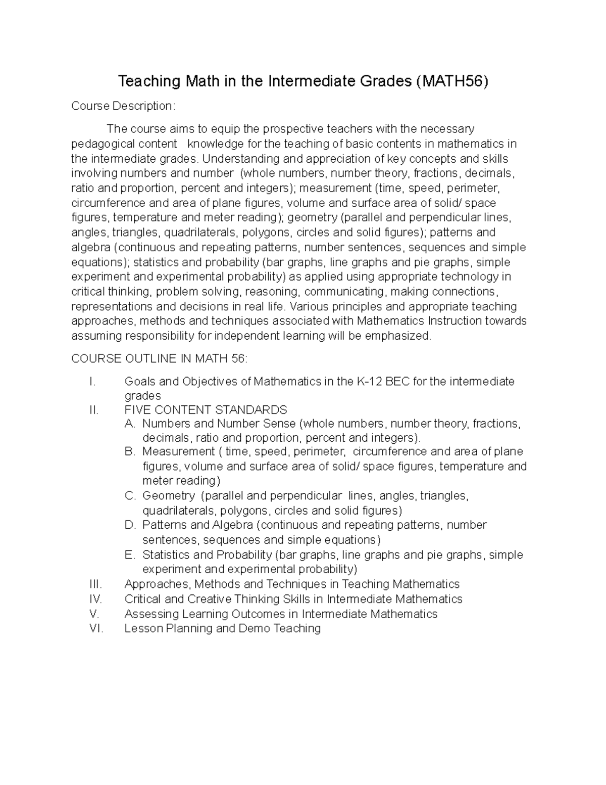 Course Outline - Teaching Math in the Intermediate Grades (MATH56 ...