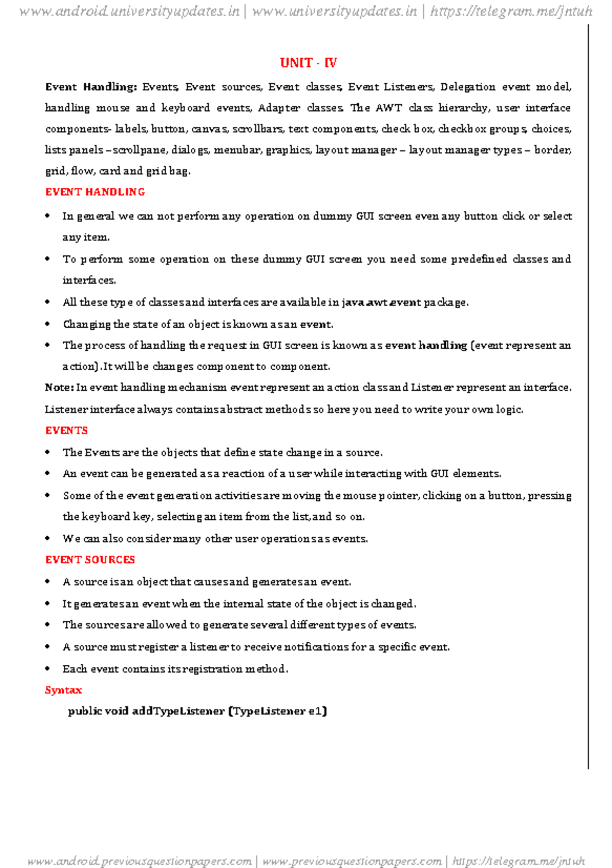 JAVA Programming UNIT IV: Event Handling and AWT Components - Studocu