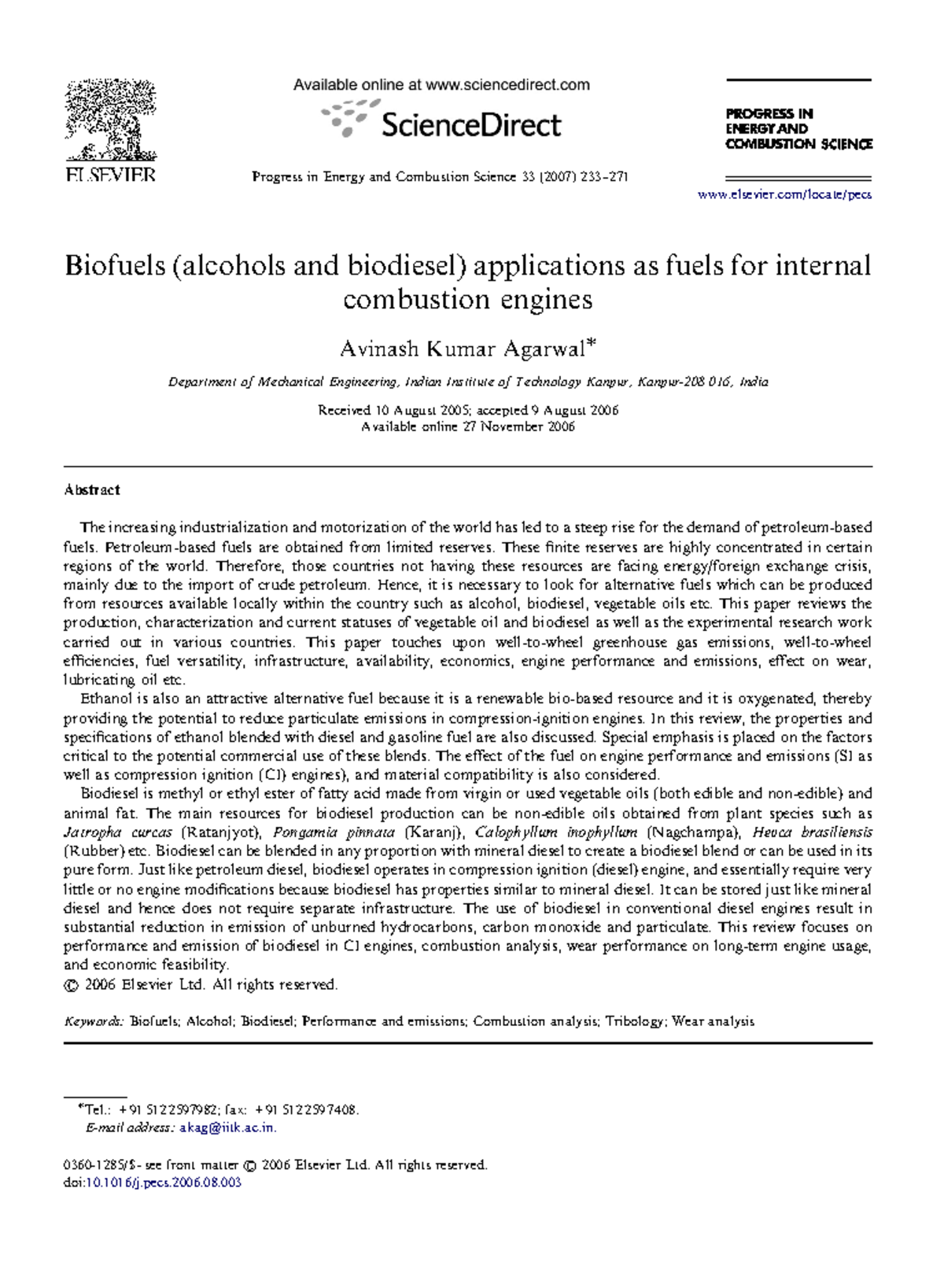 Biofuels (Alcohols & Biodiesel) for Internal Combustion Engines ...