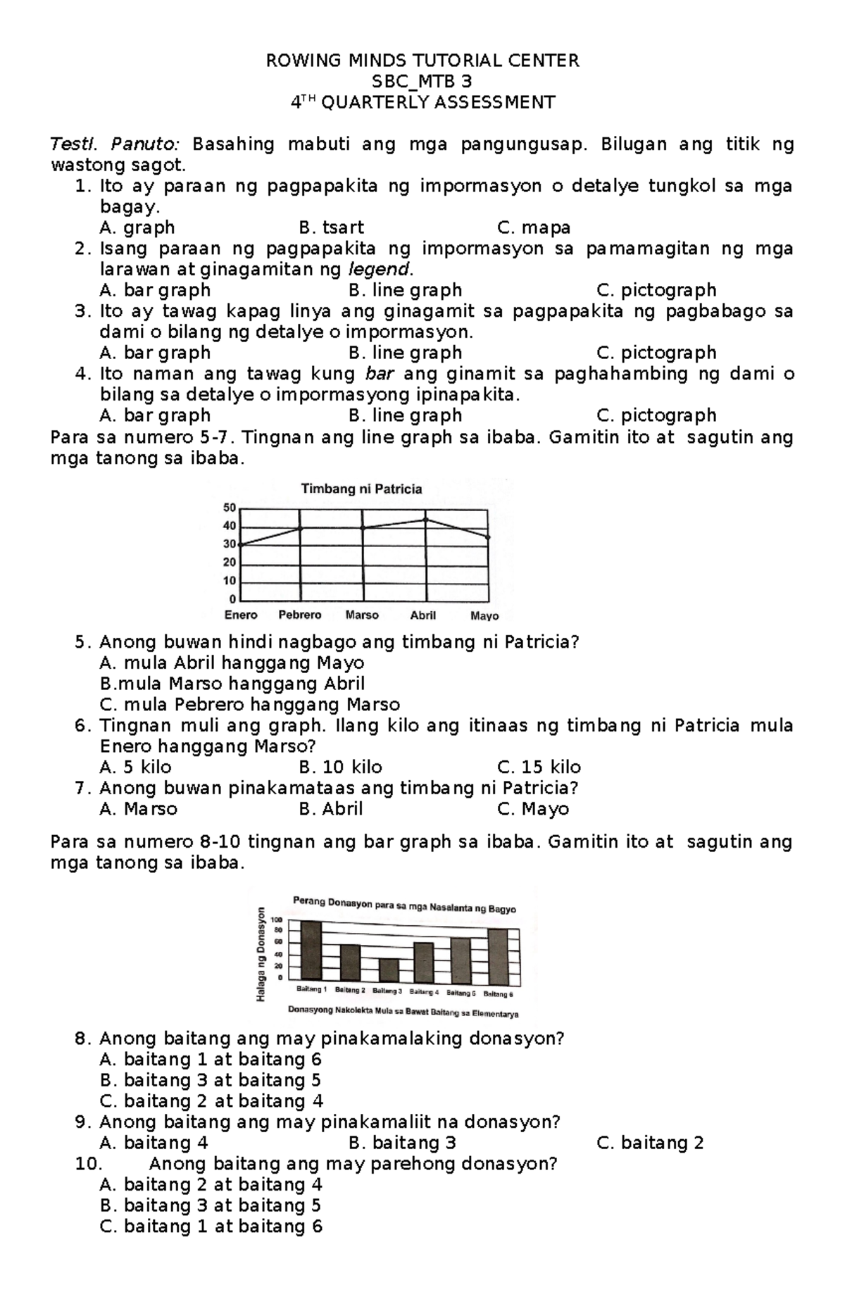 SBC_MTB 4th Quarter Assessment: Rowing Minds Tutorial Center - Studocu