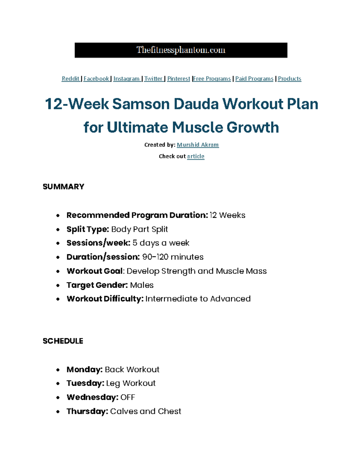 12 Week Samson Dauda Brutal Exercise Plan - Reddit | Facebook ...
