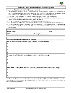 Internship Logsheet - Internship Academic Supervisory Session Log Sheet ...