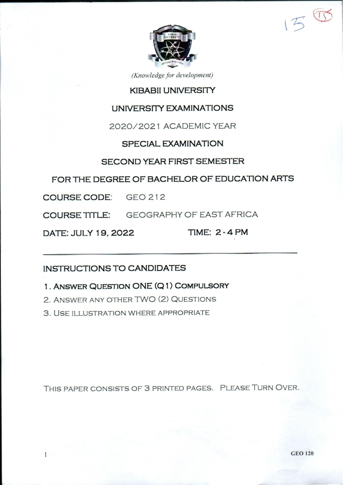 GEO 212 - Geography of East Africa Exam Paper - Studocu