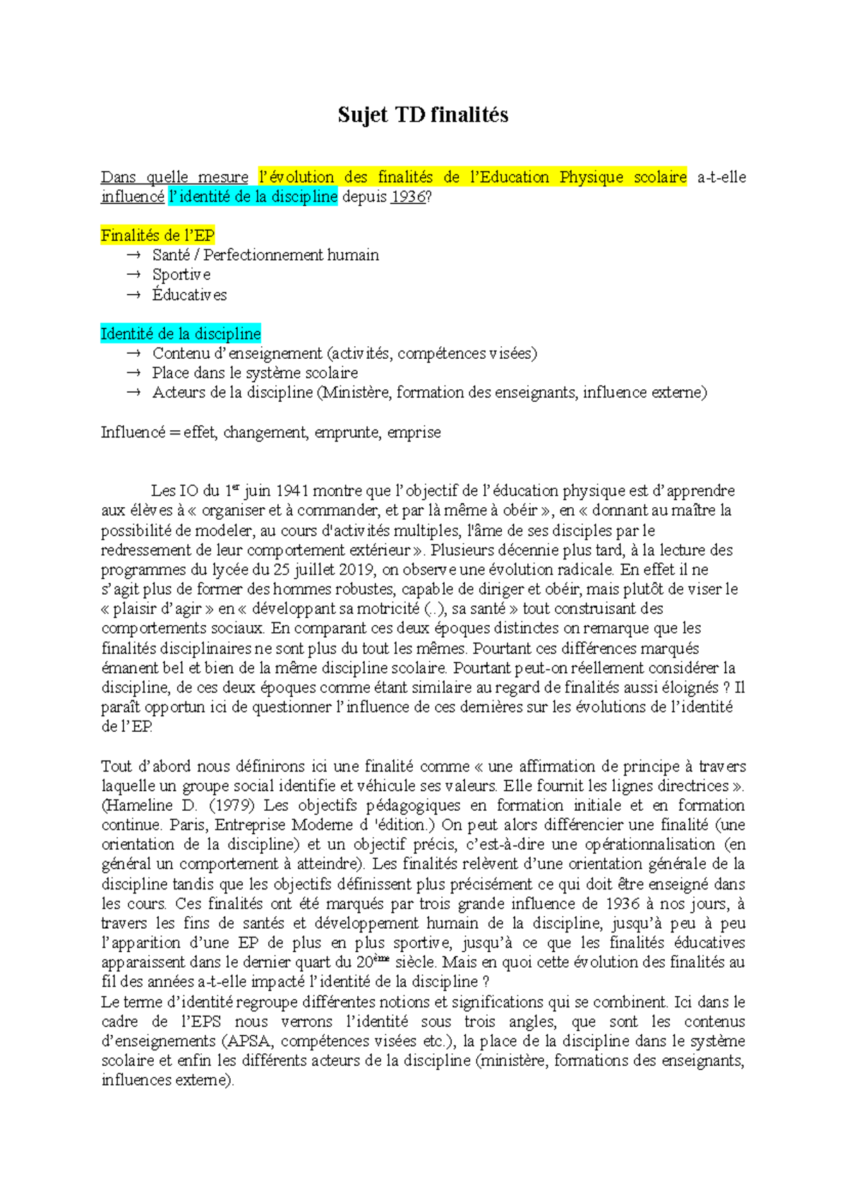 TD finalités - Sujet TD finalités Dans quelle mesure l’évolution des ...