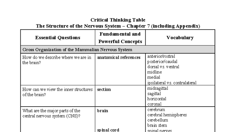 Chapter 7 CTT: Nervous System Structure & Function Exam Prep Notes ...