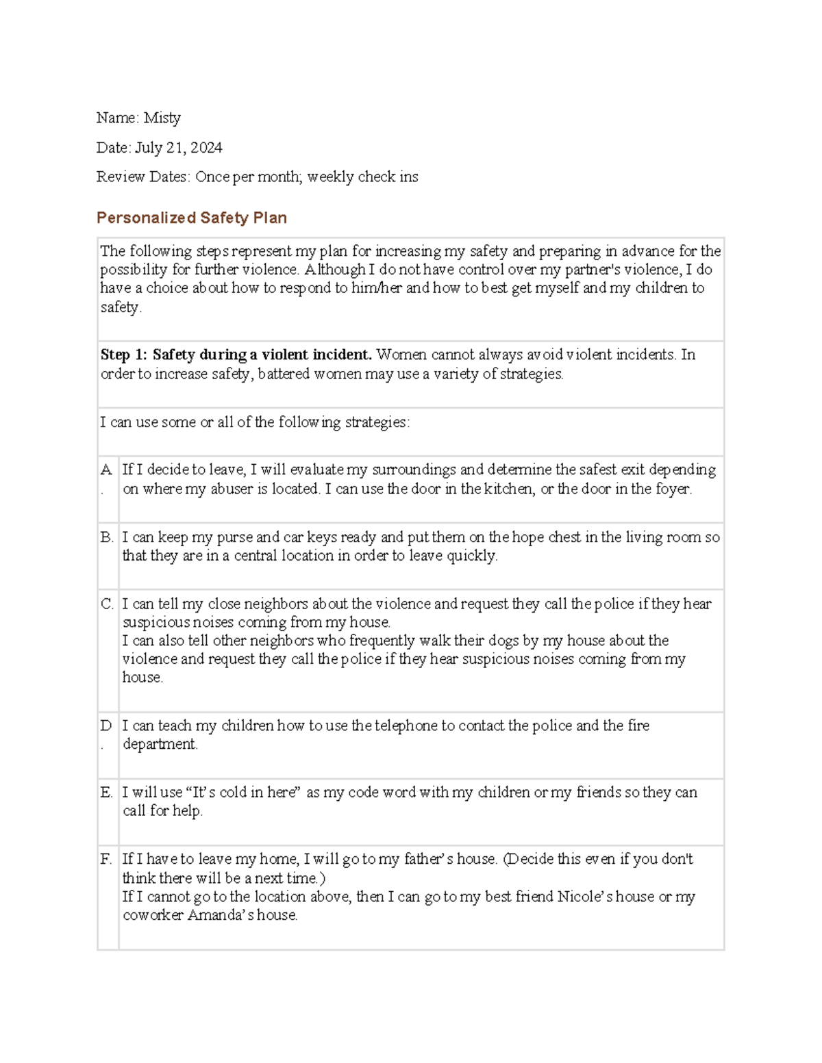 Mind-Body Connection - Trauma Safety Plan Assignment - Studocu