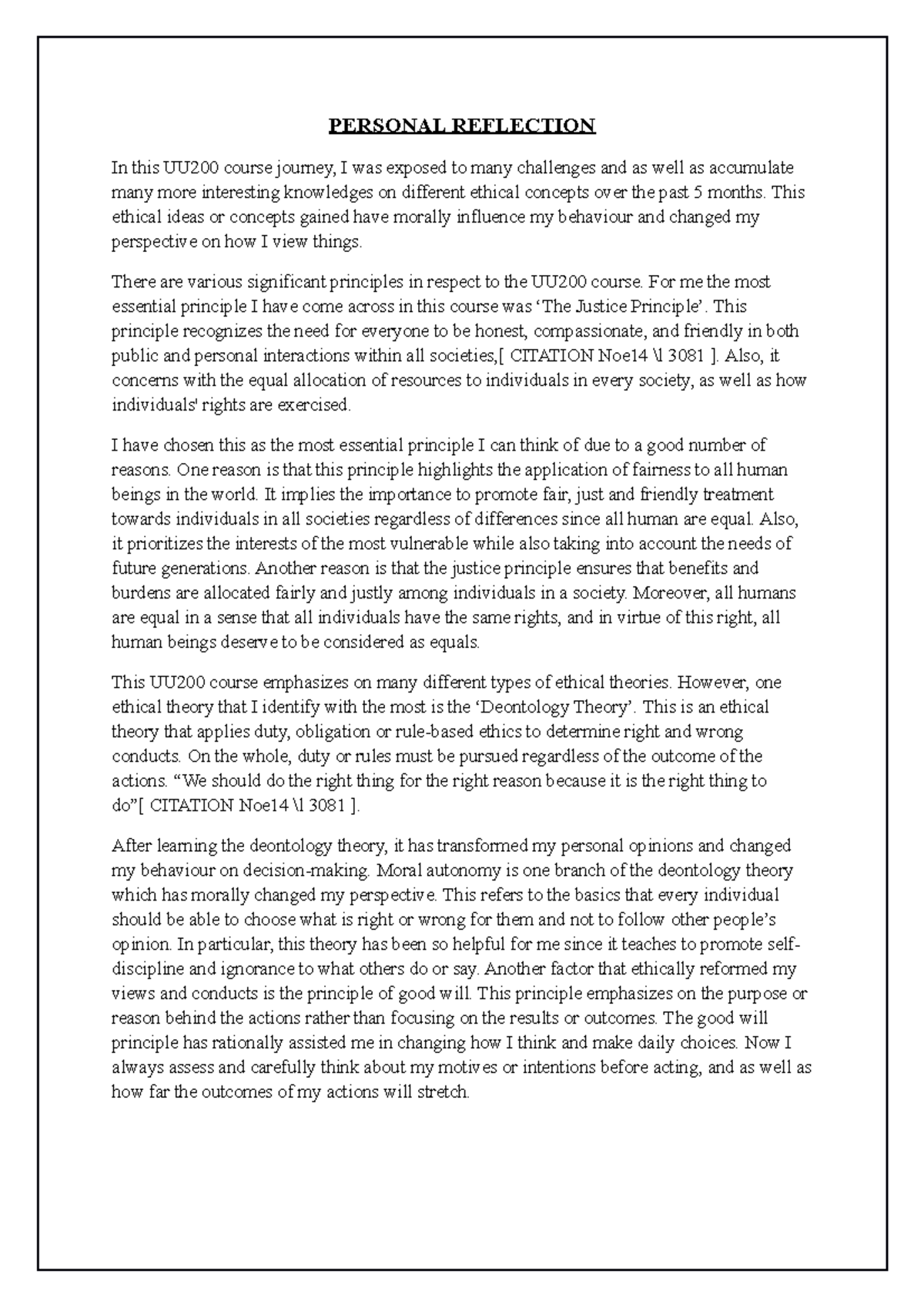 UU200 Final Assessment: Insights on Ethics & Personal Growth - Studocu