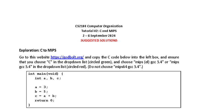 CS2100 Tutorial 2 Answers: C to MIPS Solutions and Exercises - Studocu