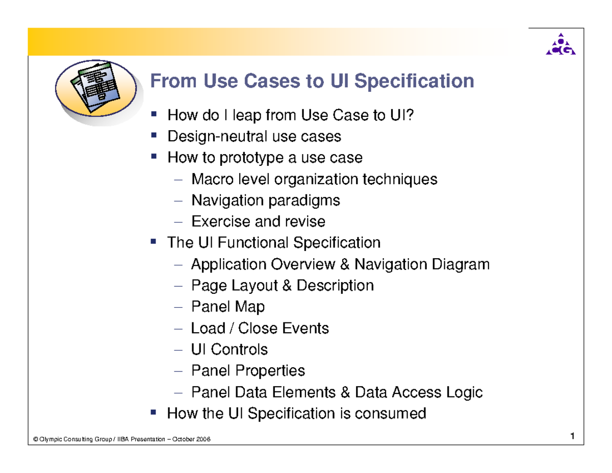 OCG IIBA Presentation: From Use Cases to UI Specification Insights - Studocu