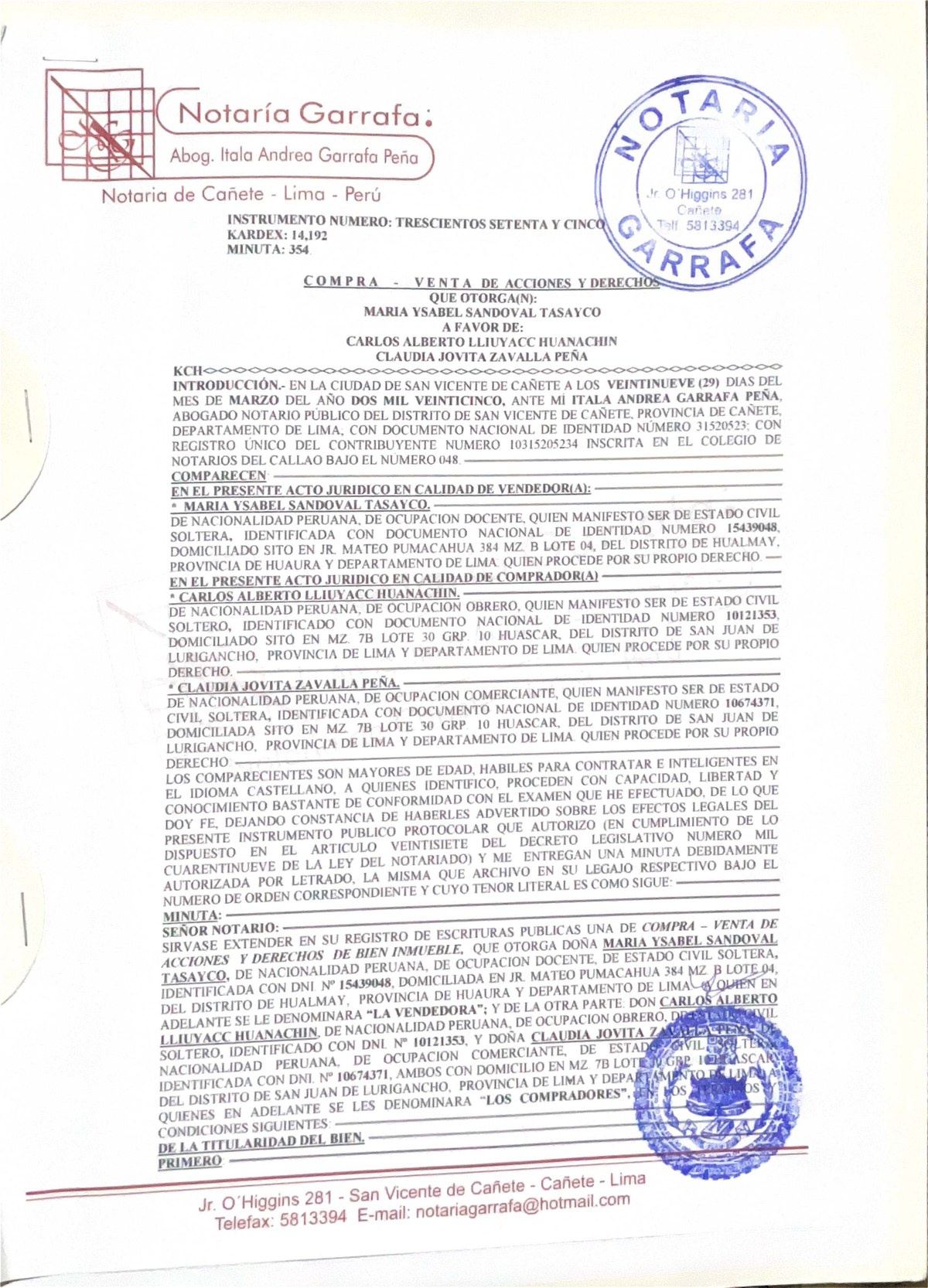 Escritura de Compra-Venta de Acciones - Notaría Garrafa (2025) - Studocu