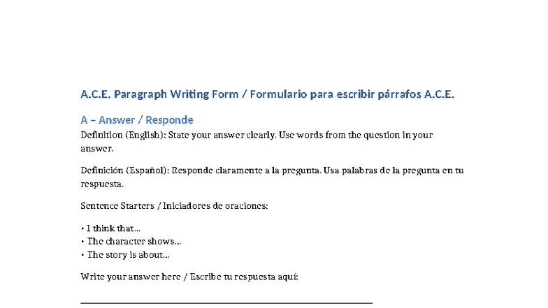 A.C.E. Paragraph Writing Guide: Bilingual Form for Students - Studocu